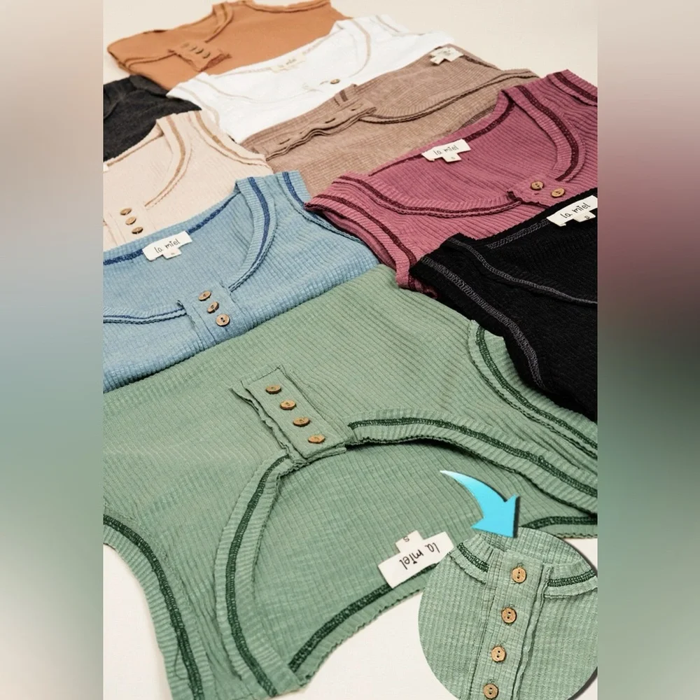 LA MIEL | Tops | Bogo5la Miel Blue Henley Tank Large | Poshmark